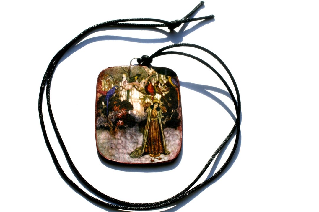 Belle Among the Parrots Reversible Pendant. Vintage Image by Arthur ...