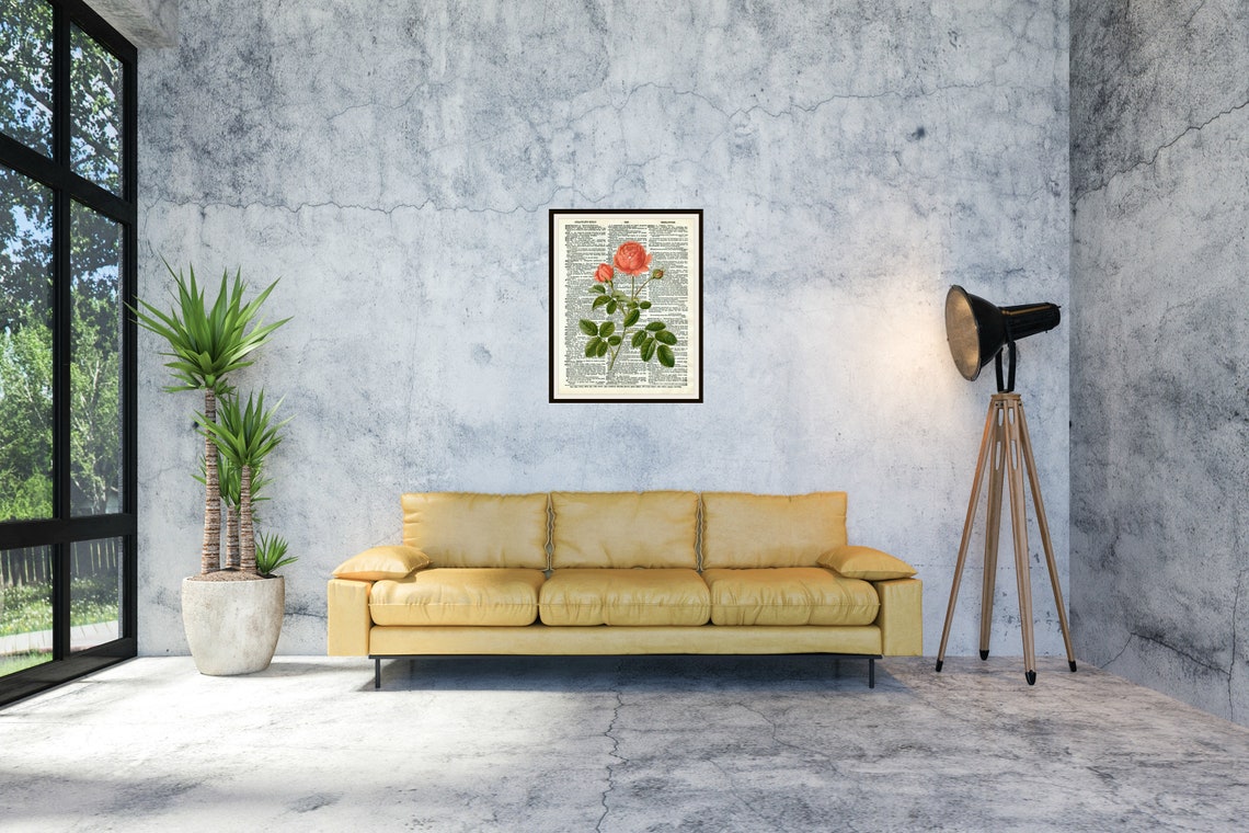 Printed Vintage Botanical Roses on Reproduction Dictionary Page Art ...
