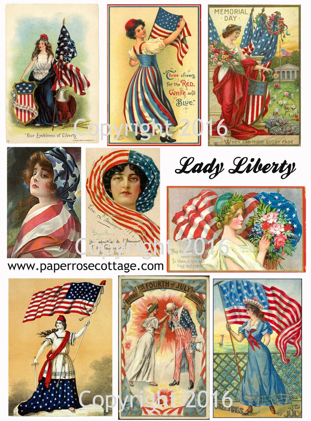 Printed Vintage Patriotic Lady Liberty 4th of July Vintage Card Images ...