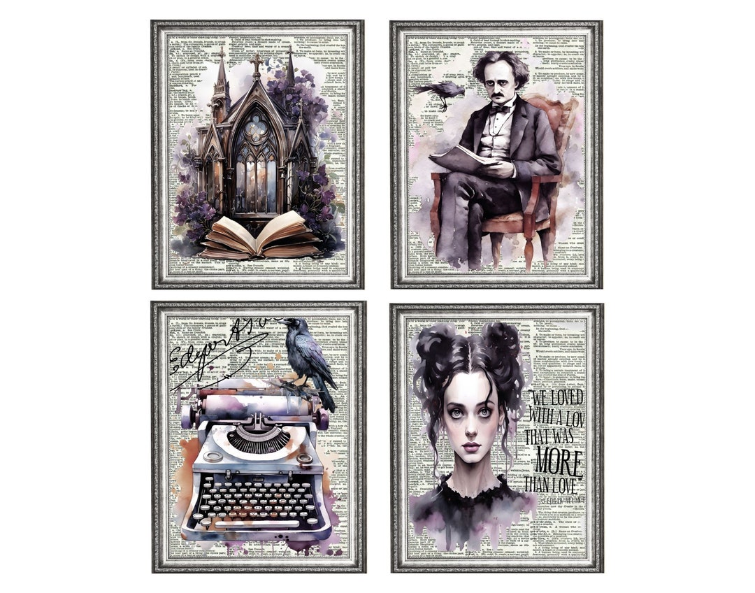 Set of 4 Edgar Allan Poe Vintage Page Print Posters 2, Wall Decor ...