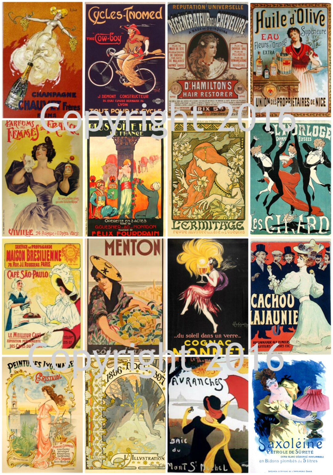 Printed Vintage French Posters Collage Sheet 103, 8.5 X 11 Printed ...