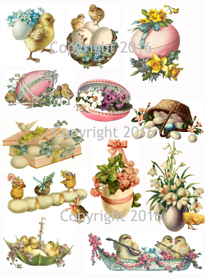 Printed Vintage Victorian Easter Chicks and Eggs Collage Sheet | Etsy