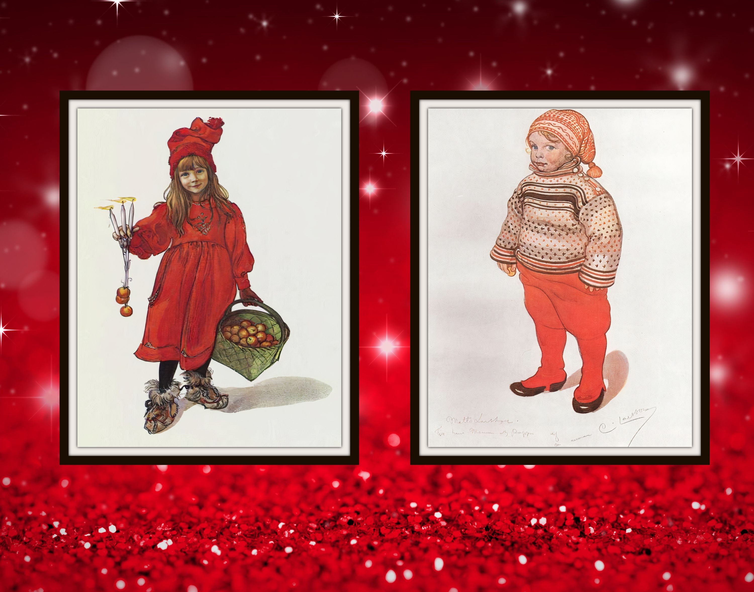 Carl Larsson Set of 2 "little Matt and Brit" Giclee Art Print, Fine Art ...