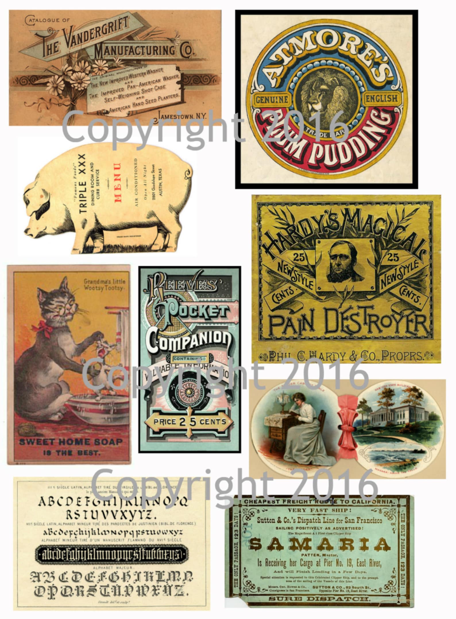 Printed Vintage Ephemera Labels Images Collage Sheet 2 8.5 X | Etsy