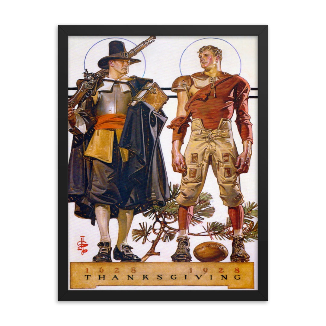 Framed: J C Leyendecker "thanksgiving Pilgrim and Football Player ...