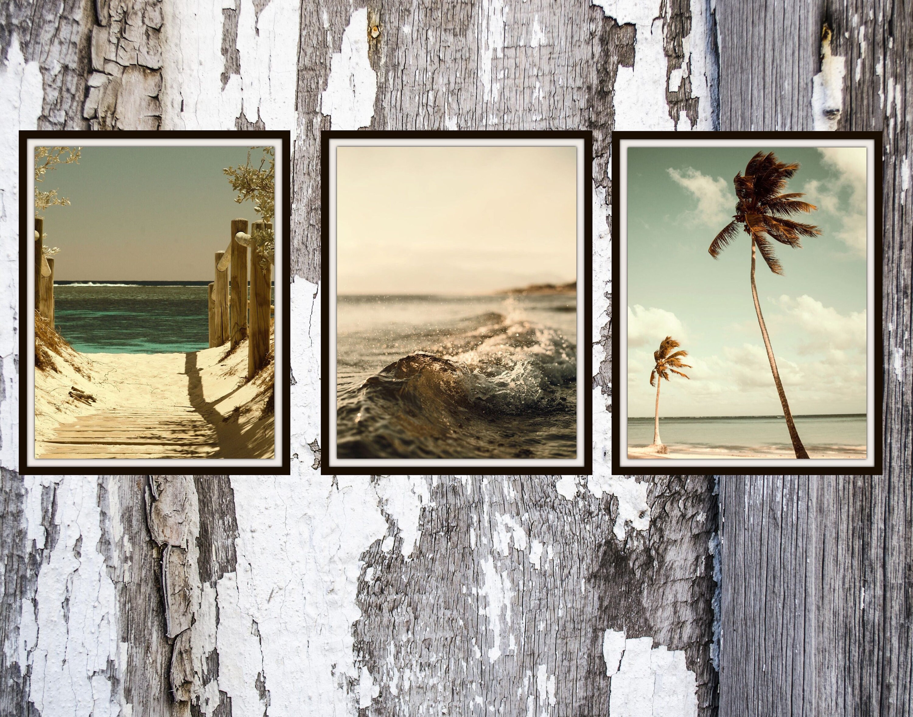 Set of 3 Rustic Beach Coastal Wall Art Giclee Art Prints, Beach House ...