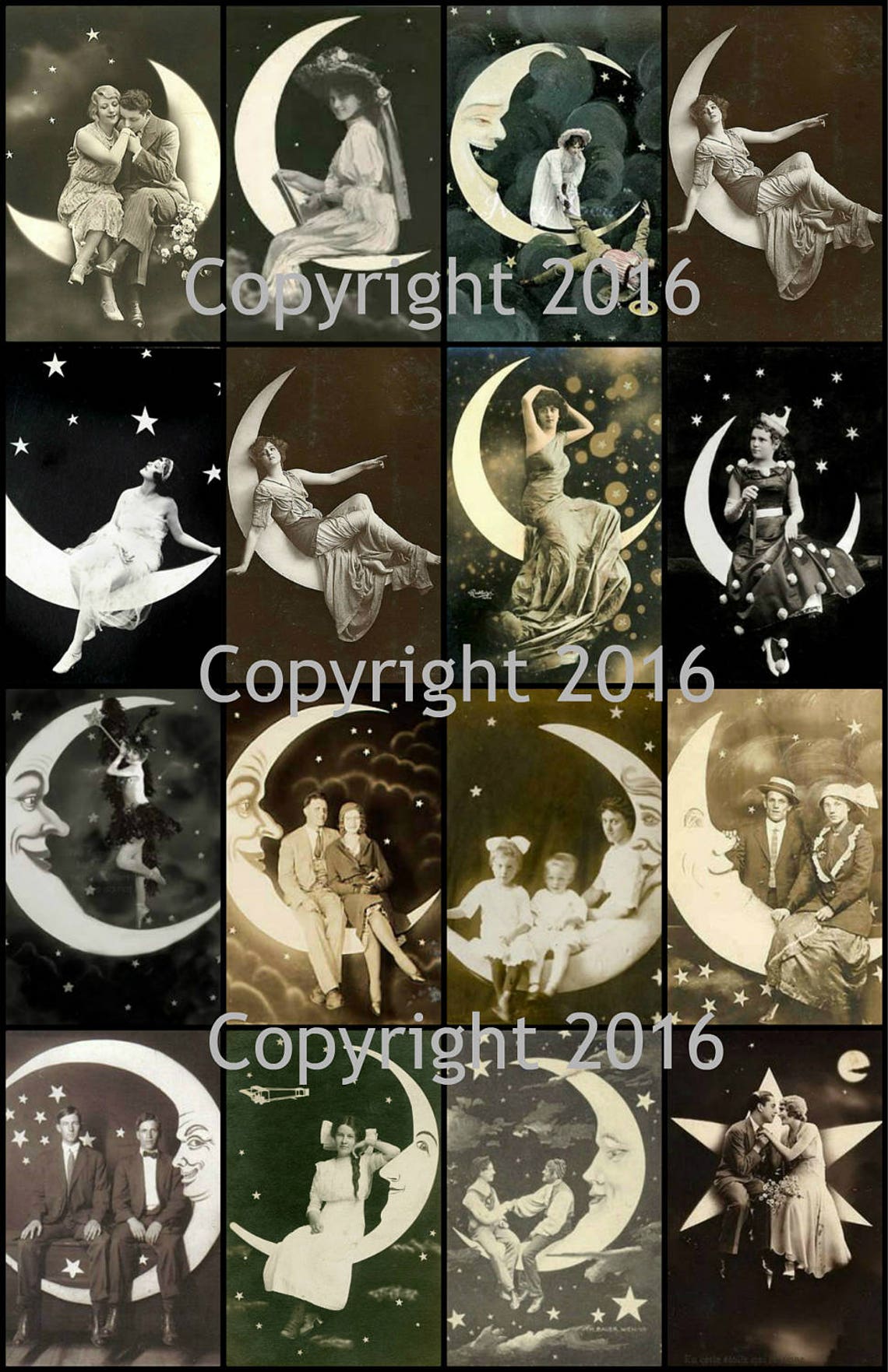 Printed Vintage Celestial Man on the Moon Photo Collage Sheet | Etsy