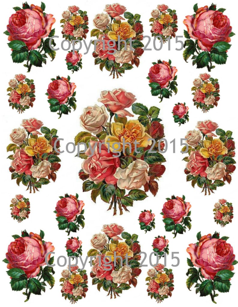 Victorian Yellow and Pink Roses Collage Sheet 8.5 x 11 | Etsy