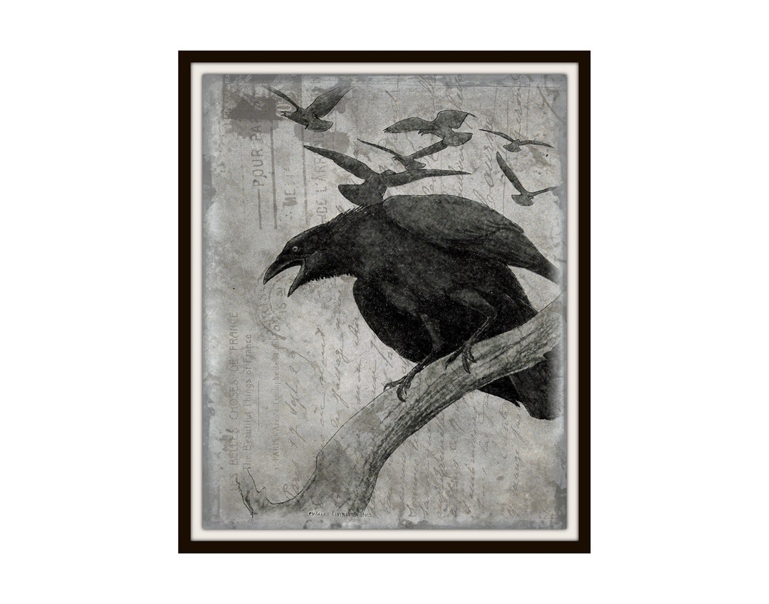 Vintage Art Print "crows" Reproduction Ephemera Art Poster, Wall Decor ...