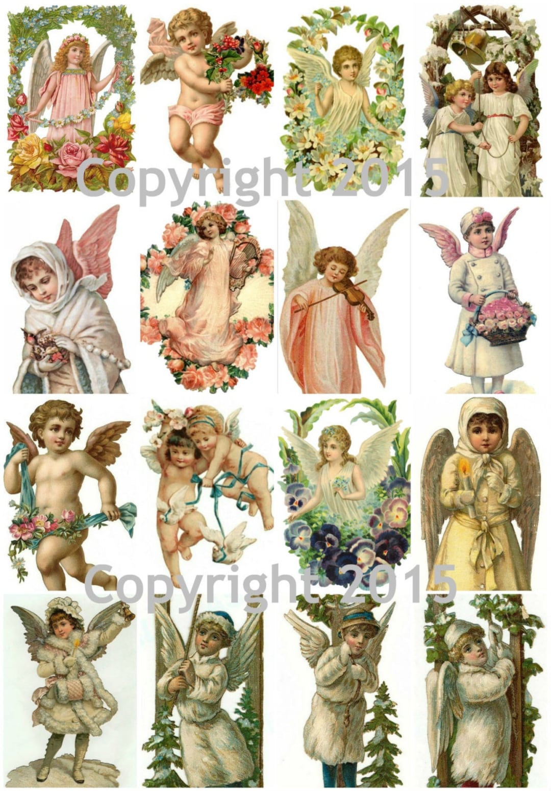 Printed Vintage Victorian Angels Collage Sheet 8.5 X 11 Printed Sheet ...