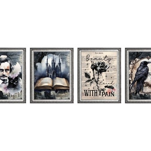 Set of 4 Edgar Allan Poe Gothic Halloween Art Print Posters 6, Wall ...