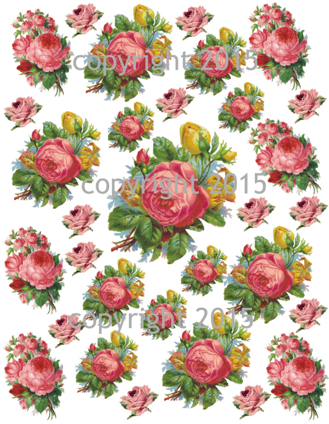 Victorian Pink Roses Collage Sheet 102 8.5 X 11 Printed Sheet | Etsy