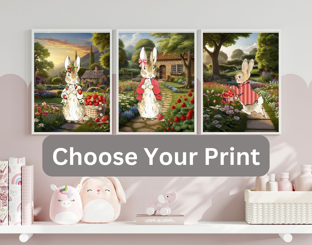 Printed Original Beatrix Potter Peter Rabbit "strawberry Garden" Art ...