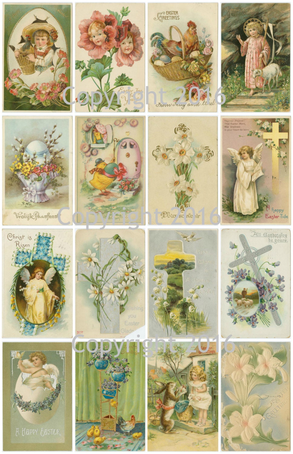 Printed Vintage Victorian Easter Cards Collage Sheet # 102, 8.5 X 11 ...