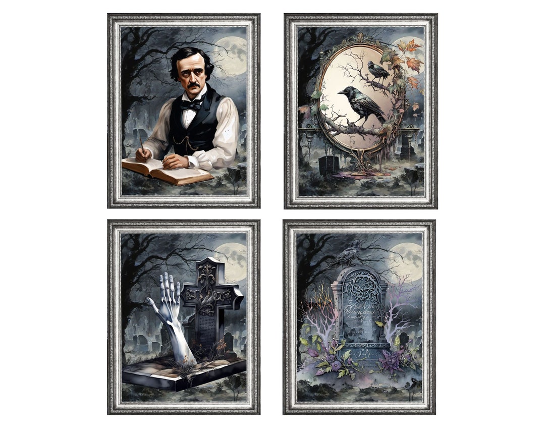 Set of 4 Edgar Allan Poe Gothic Halloween Art Print Posters 3, Wall ...