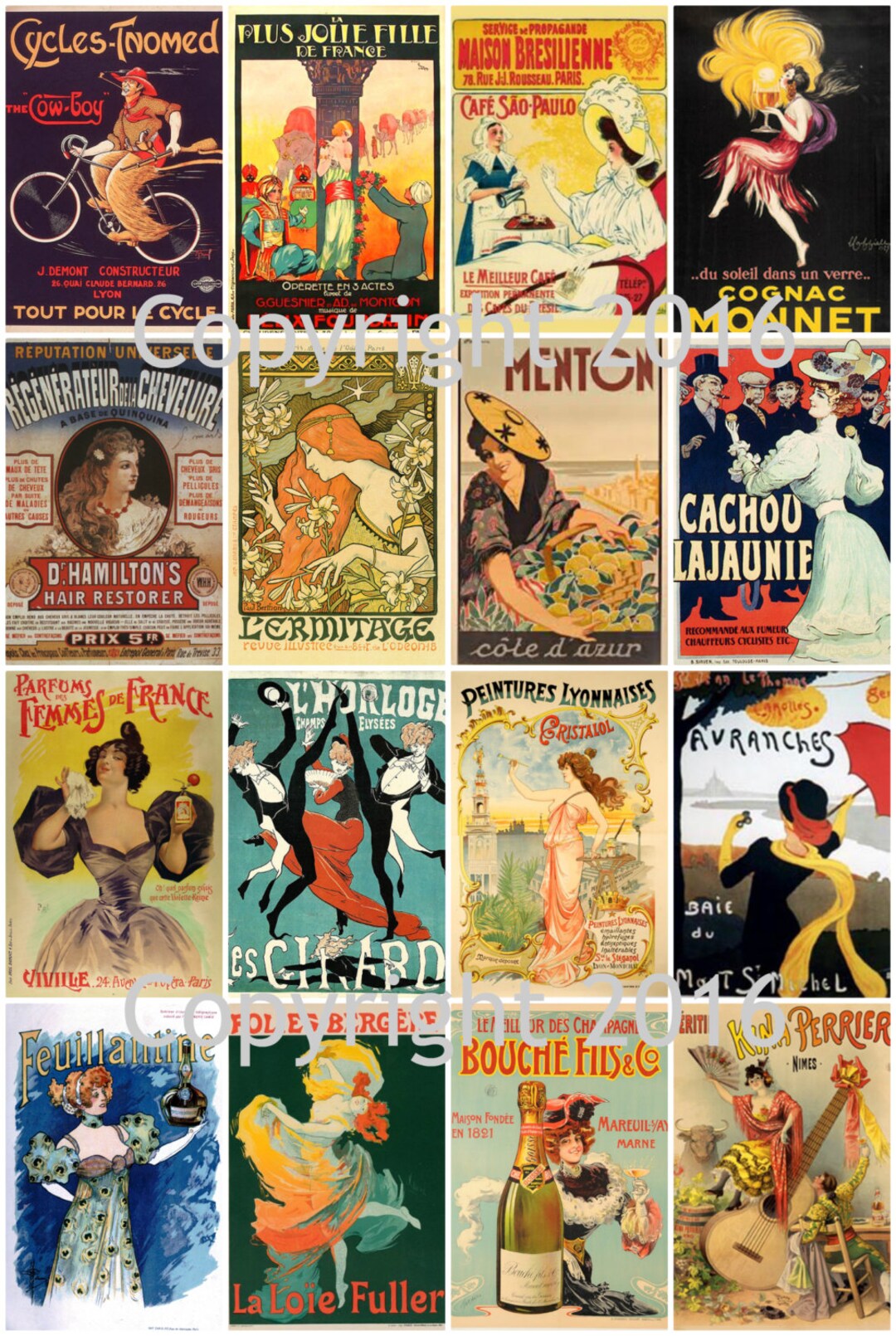 Printed Vintage French Posters Collage Sheet 105, 8.5 X 11 Printed ...