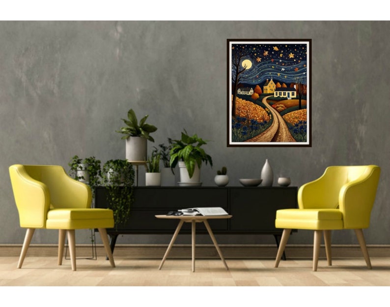 Printed Americana "colonial Autumn Night 2", American Folk Art, Museum ...