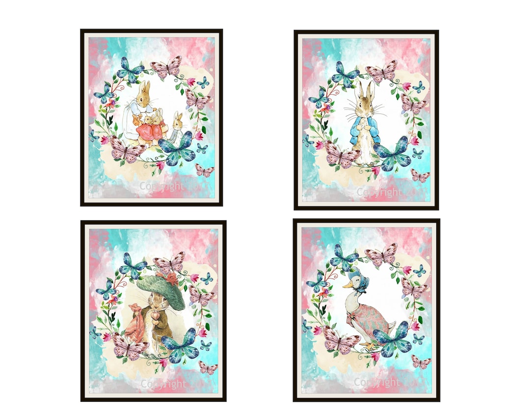 Printed Vintage Beatrix Potter Peter Rabbit and Friends Baby Nursery ...