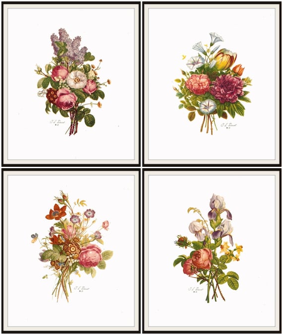 Set of 4 Jean-louis Prévost Print Reproductions Bouquets | Etsy