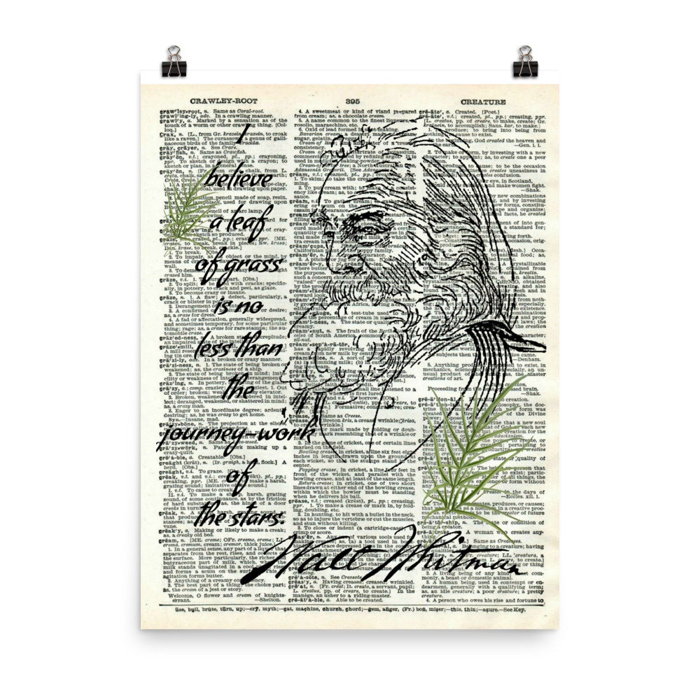 Walt Whitman Dictionary Art Print Poster Walt Whitman Art | Etsy