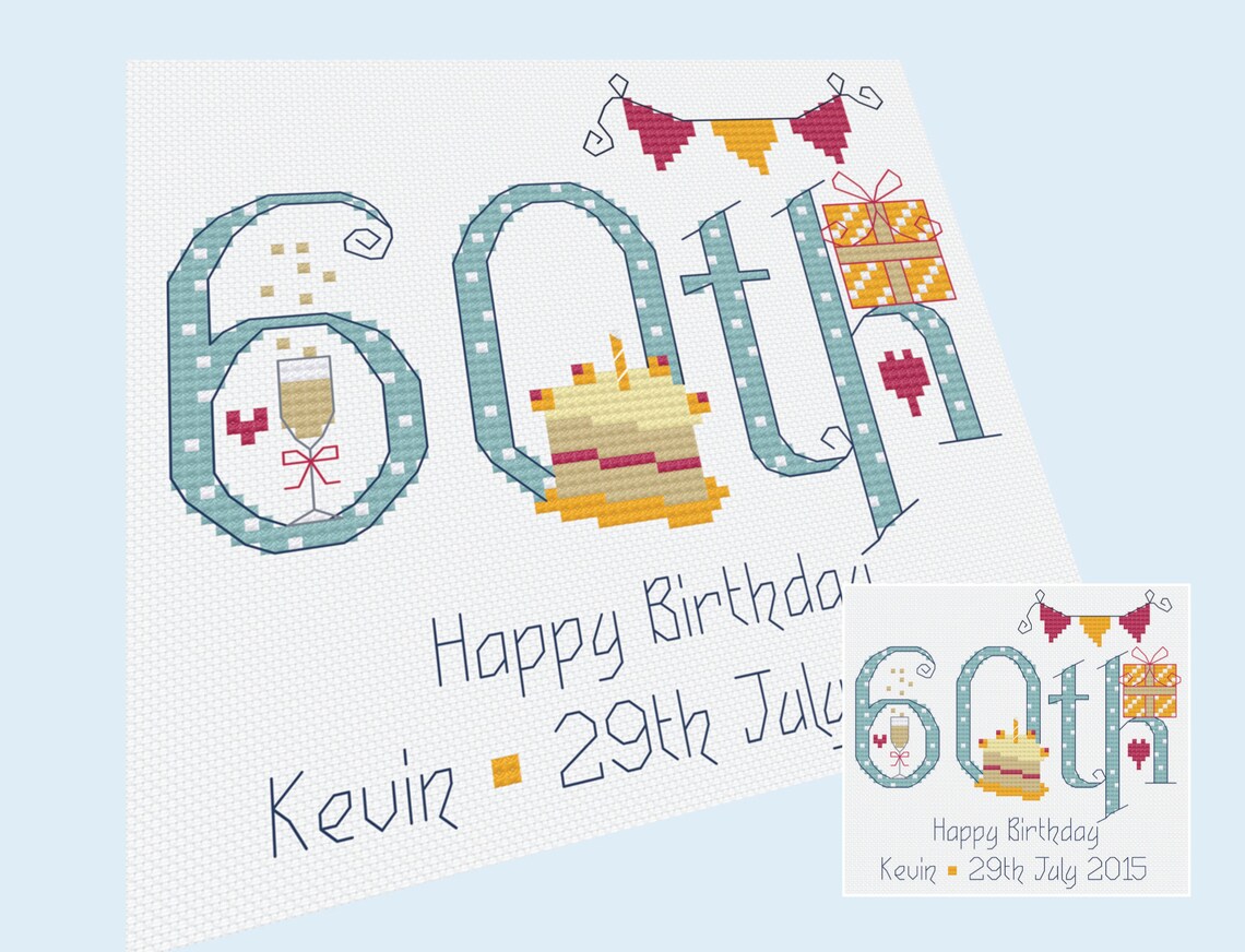 60th Birthday numbers Male Customisable Cross Stitch Chart - Etsy India