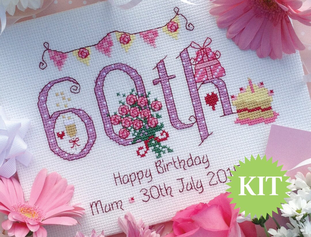 60th Birthday (numbers) Customisable Cross Stitch Printed PATTERN or ...