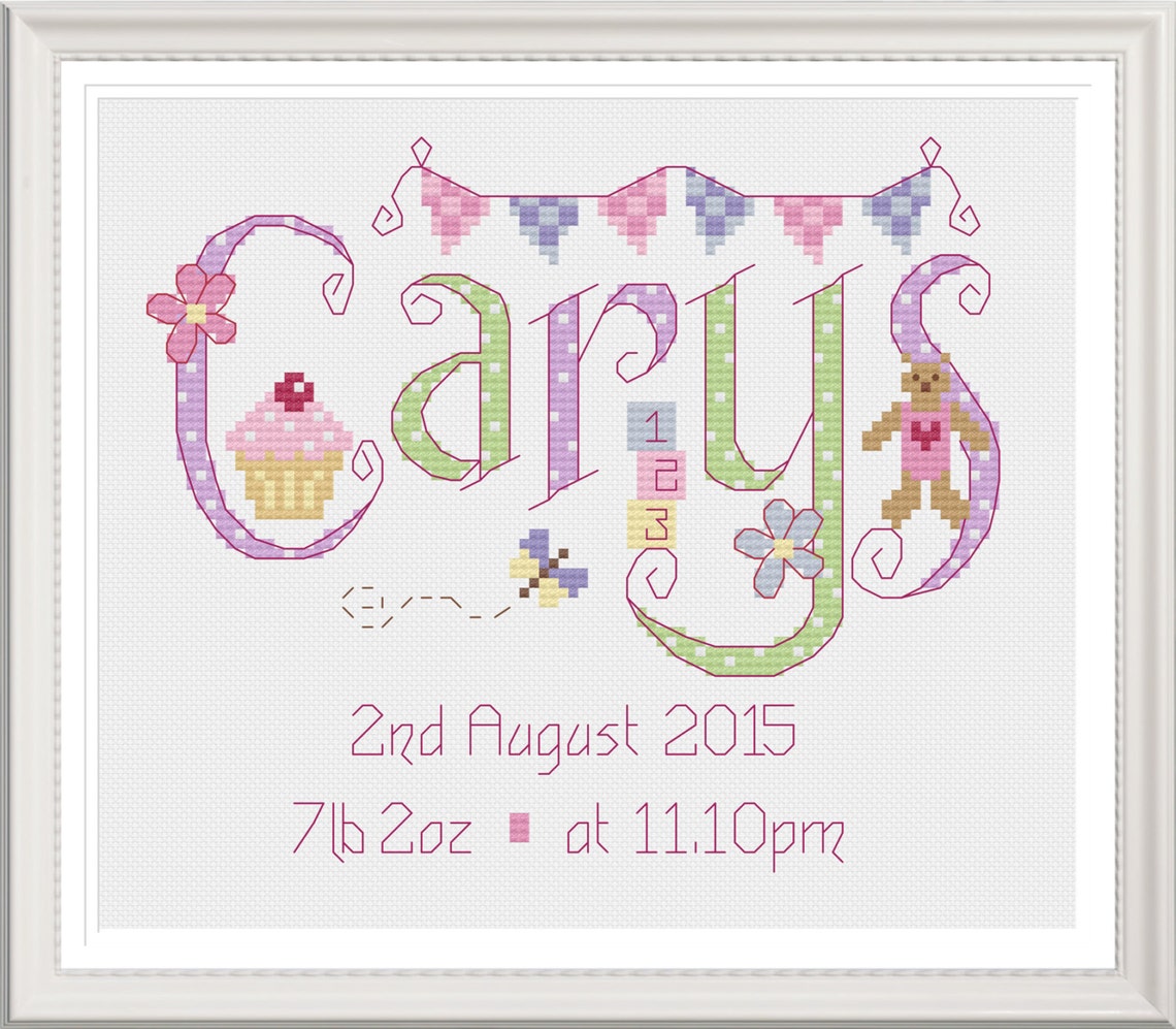 Bespoke Girl Name Sampler Cross Stitch Chart - Digital Format PDF ...
