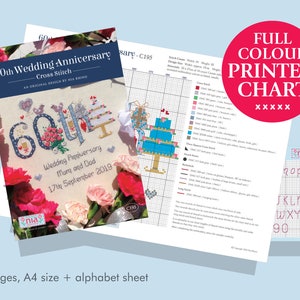 60th Wedding ( Numbers ) Anniversary Customisable Cross Stitch Printed ...