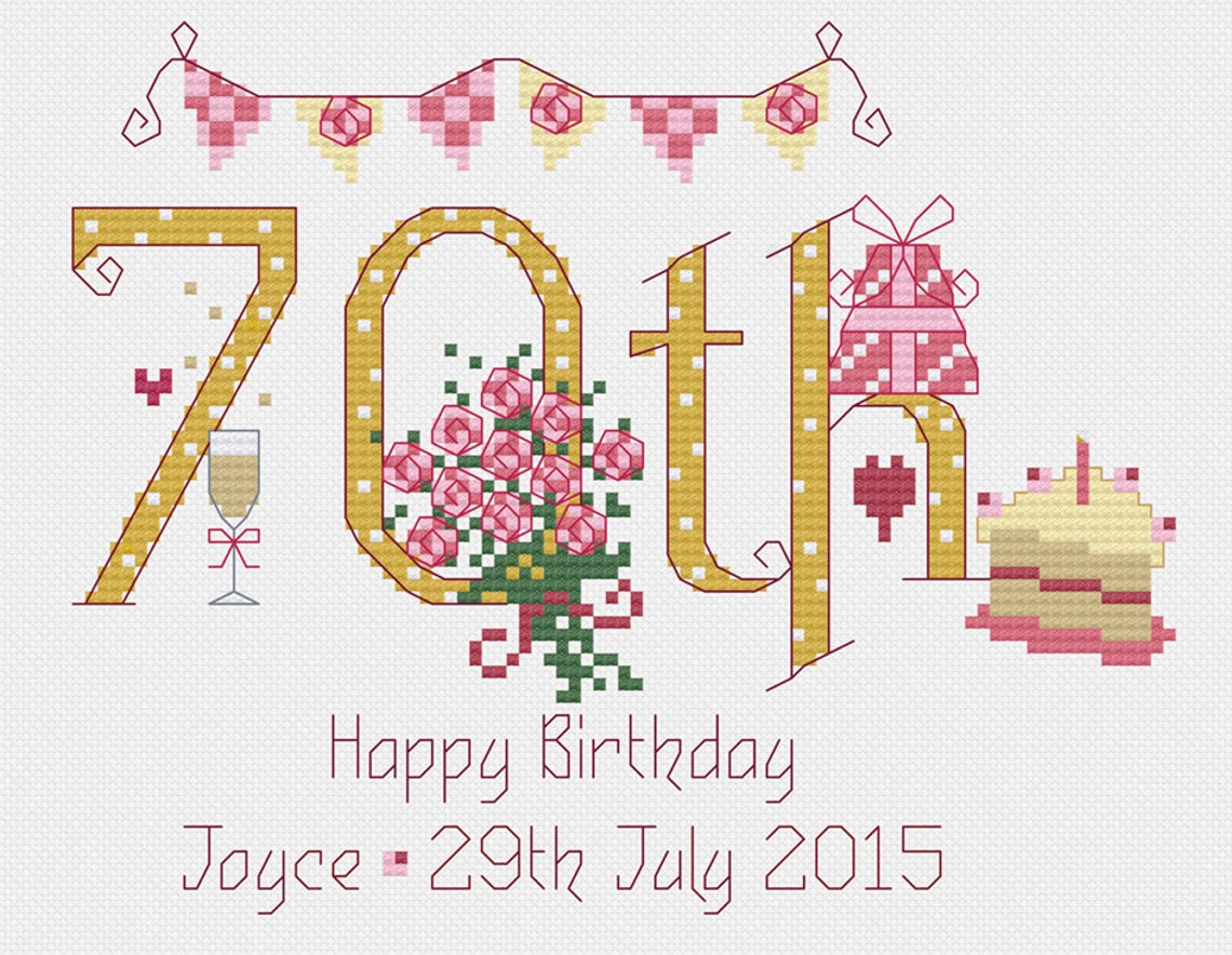 70th Birthday numbers Customisable Cross Stitch Chart | Etsy