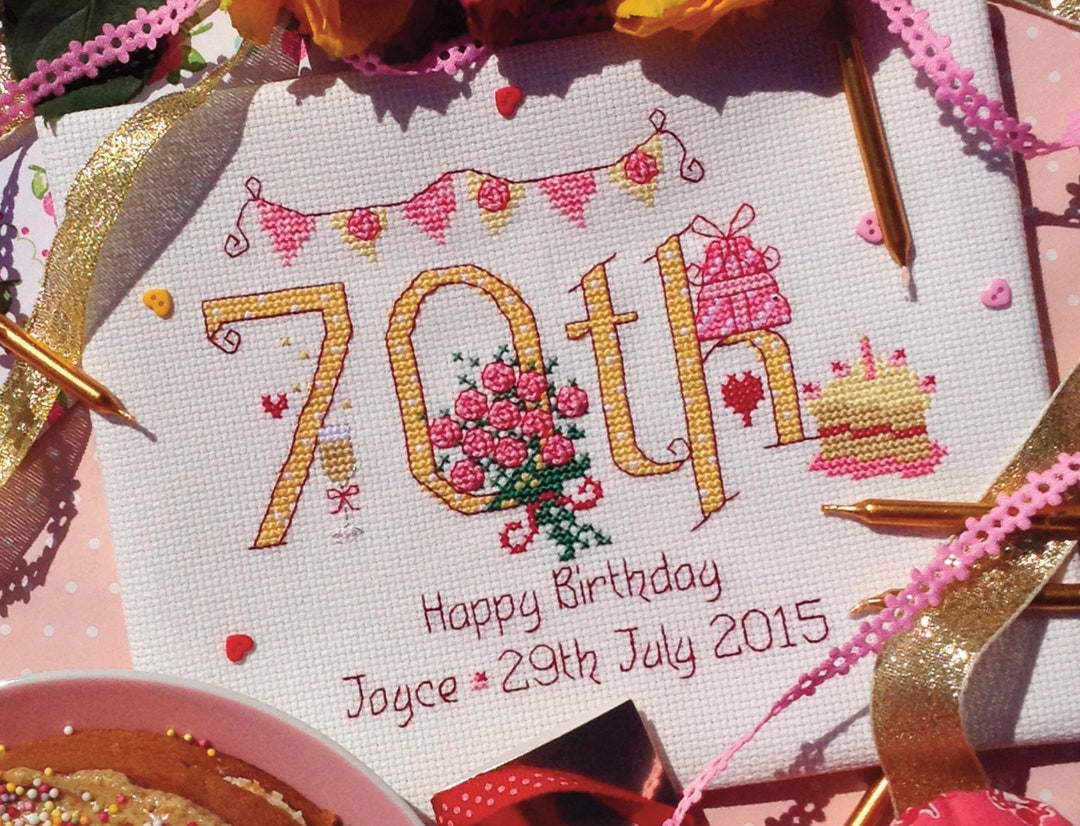 70th Birthday (numbers) - Customisable Cross Stitch Chart - Digital ...