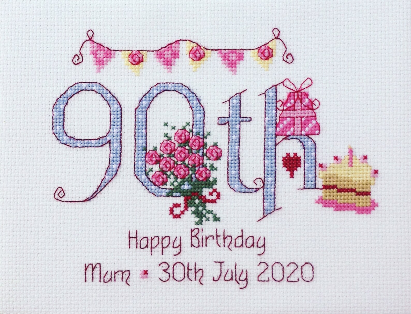 90th Birthday numbers Customisable Cross Stitch Chart | Etsy UK
