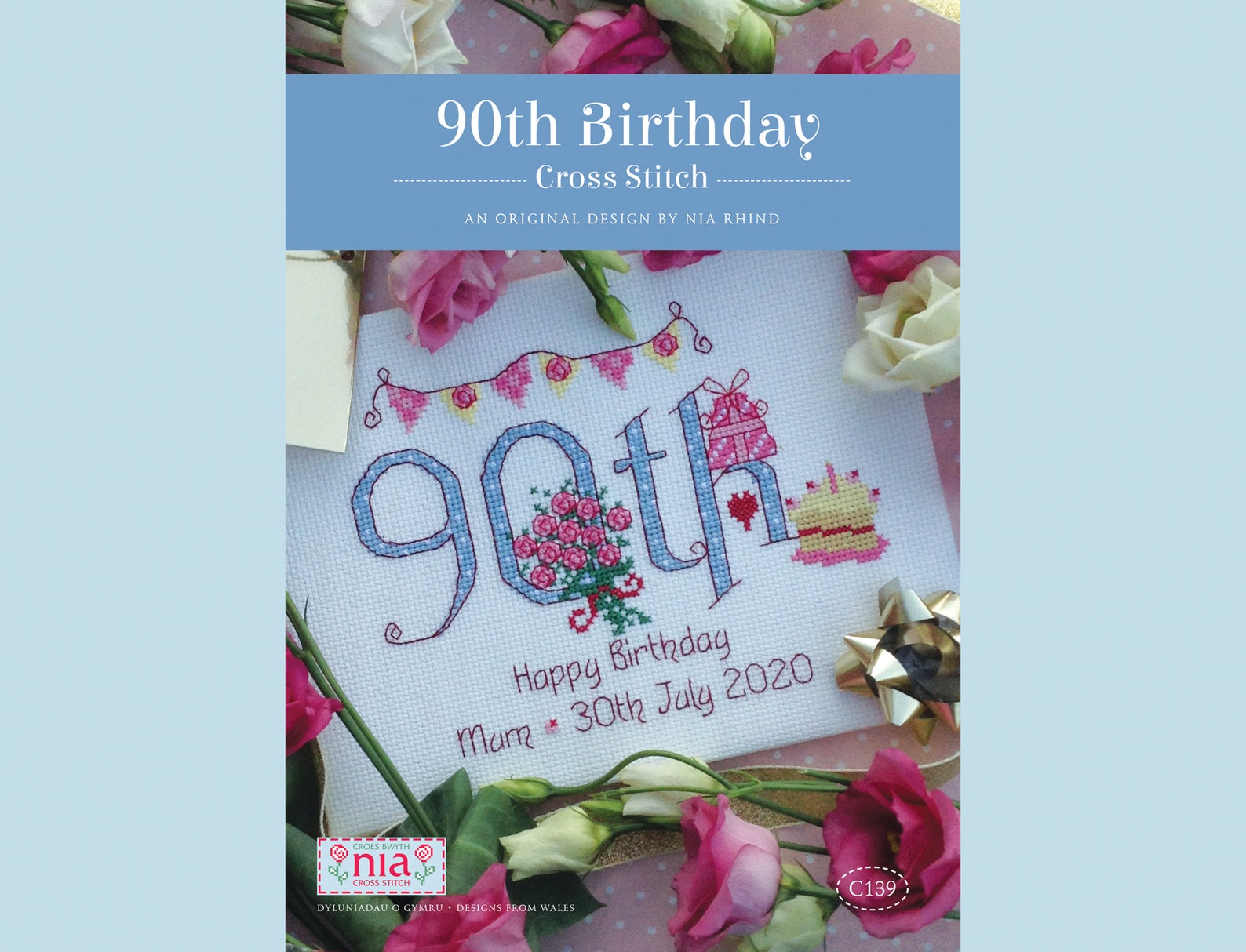 90th Birthday (numbers) Customisable Cross Stitch Printed PATTERN or ...