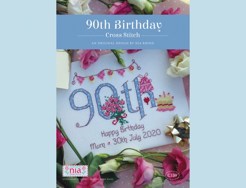 90th Birthday (numbers) Customisable Cross Stitch Printed PATTERN or ...