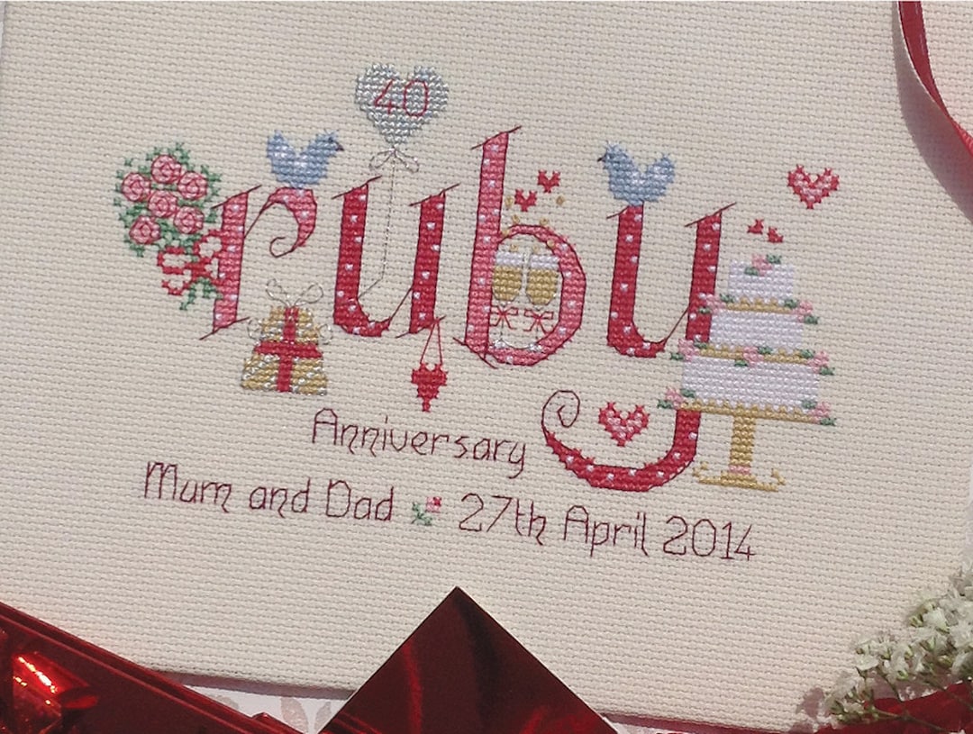 Ruby 40th Wedding Anniversary Customisable Cross Stitch Chart - Digital ...