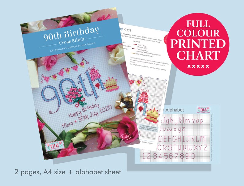 90th Birthday (numbers) Customisable Cross Stitch Printed PATTERN or ...