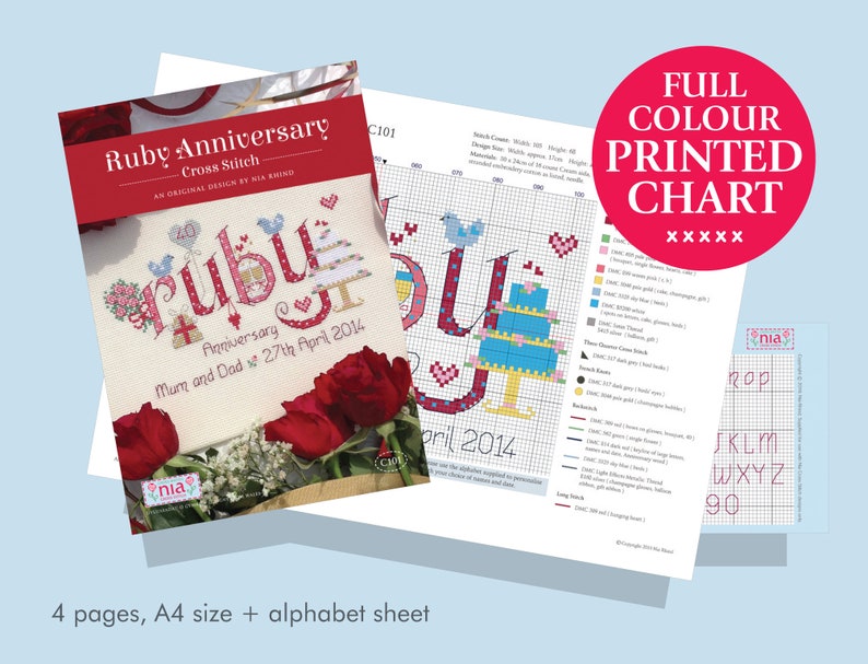 Ruby 40th Wedding Anniversary Customisable Cross Stitch - Etsy