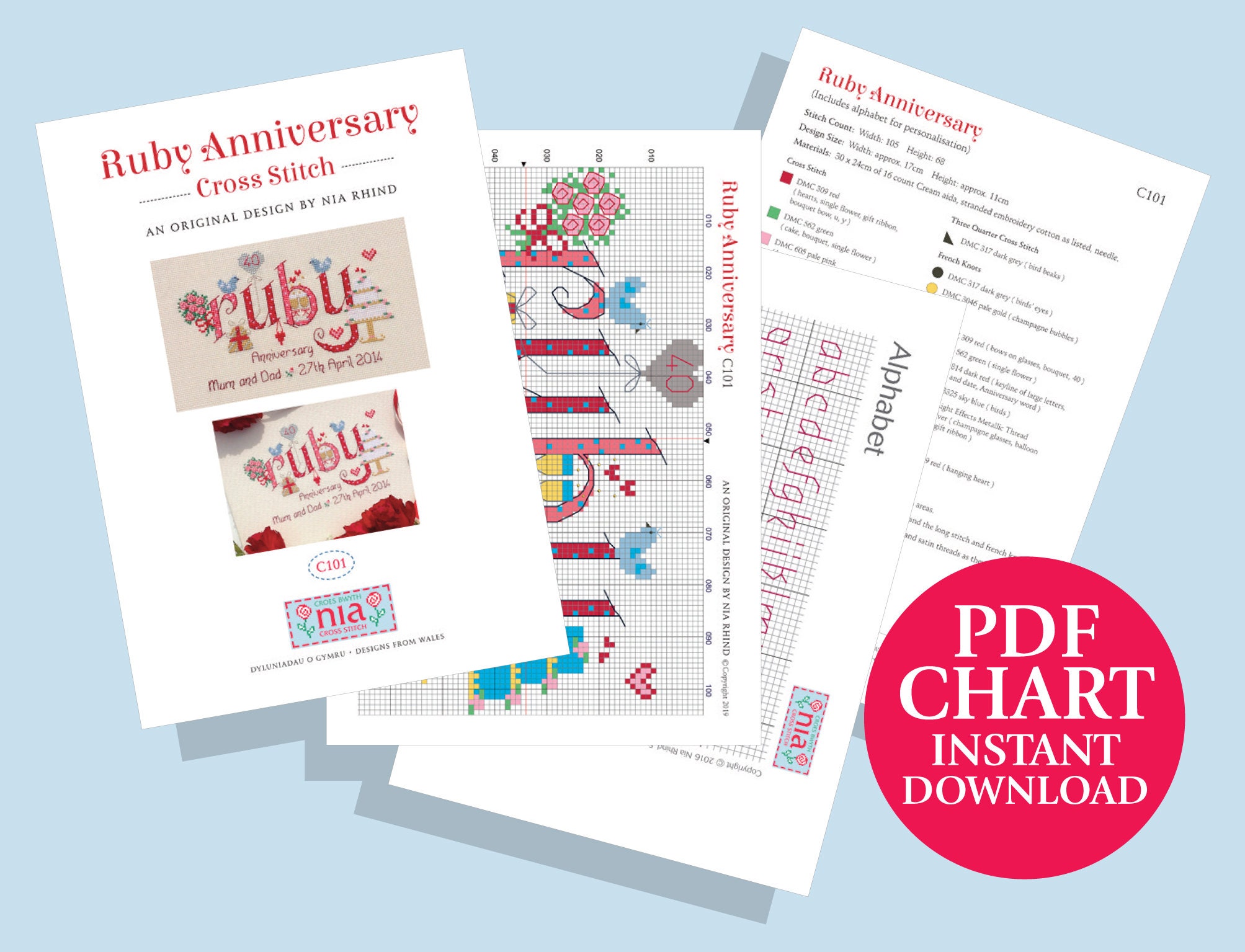 Ruby 40th Wedding Anniversary Customisable Cross Stitch Chart - Etsy UK