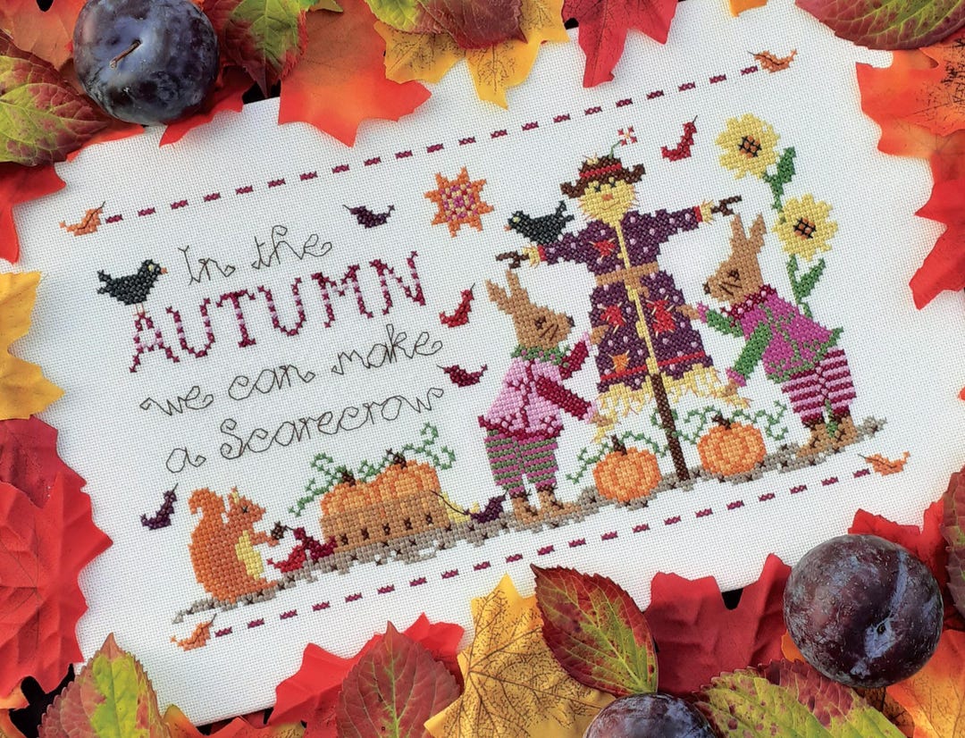 AUTUMN Scarecrow PATTERN or KIT Cross Stitch - Etsy