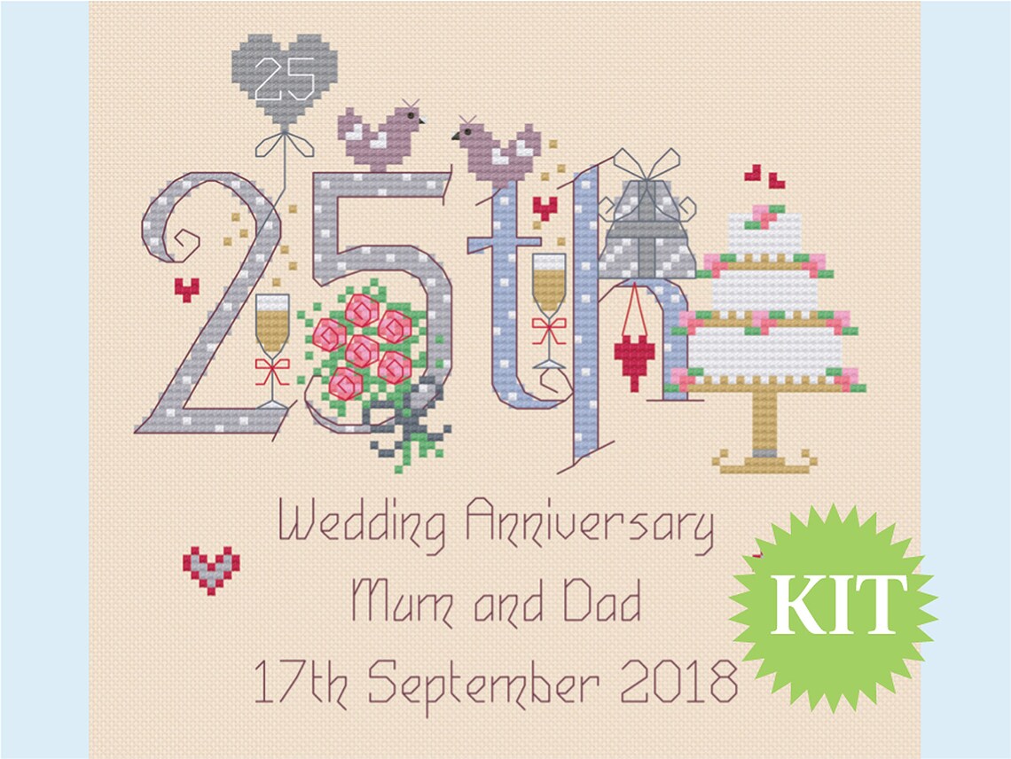 25th Wedding Numbers Anniversary Customisable Cross Stitch | Etsy UK