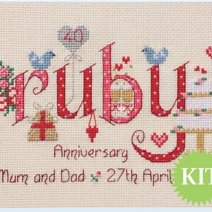 Ruby 40th Wedding Anniversary Customisable Cross Stitch Printed PATTERN ...
