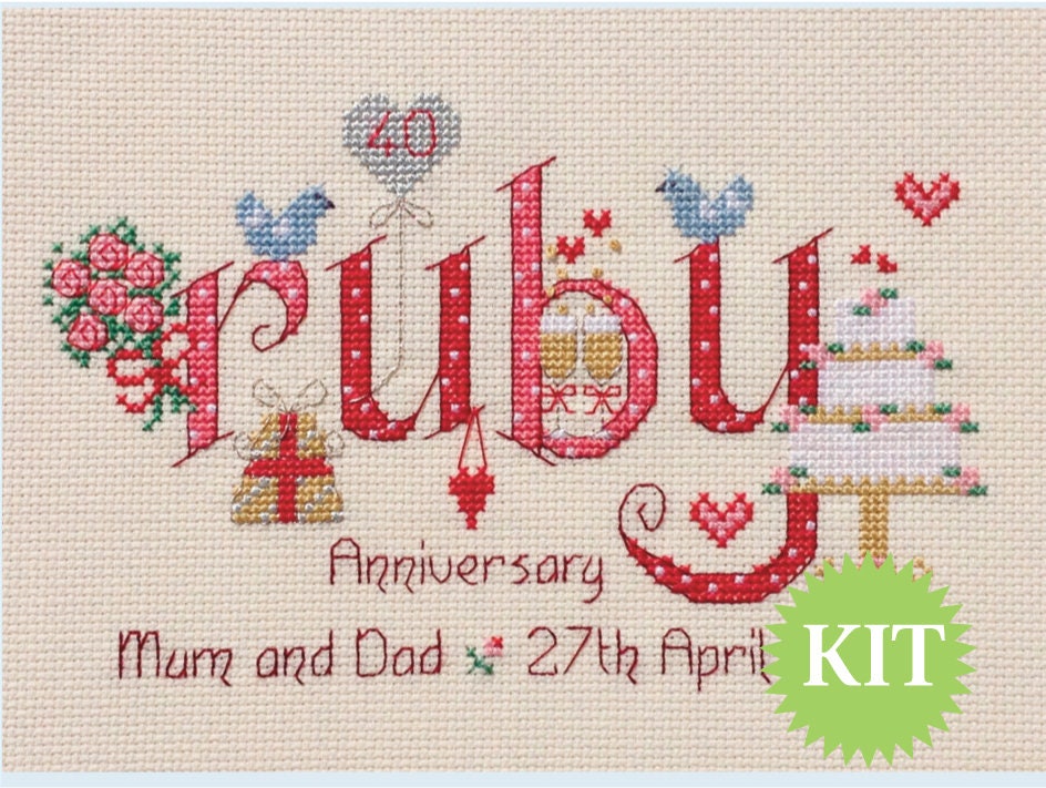 Ruby 40th Wedding Anniversary Customisable Cross Stitch Printed PATTERN ...