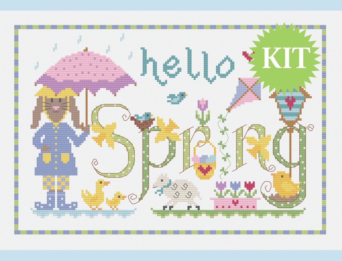 Hello Spring Cross Stitch Printed PATTERN or KIT - Etsy UK