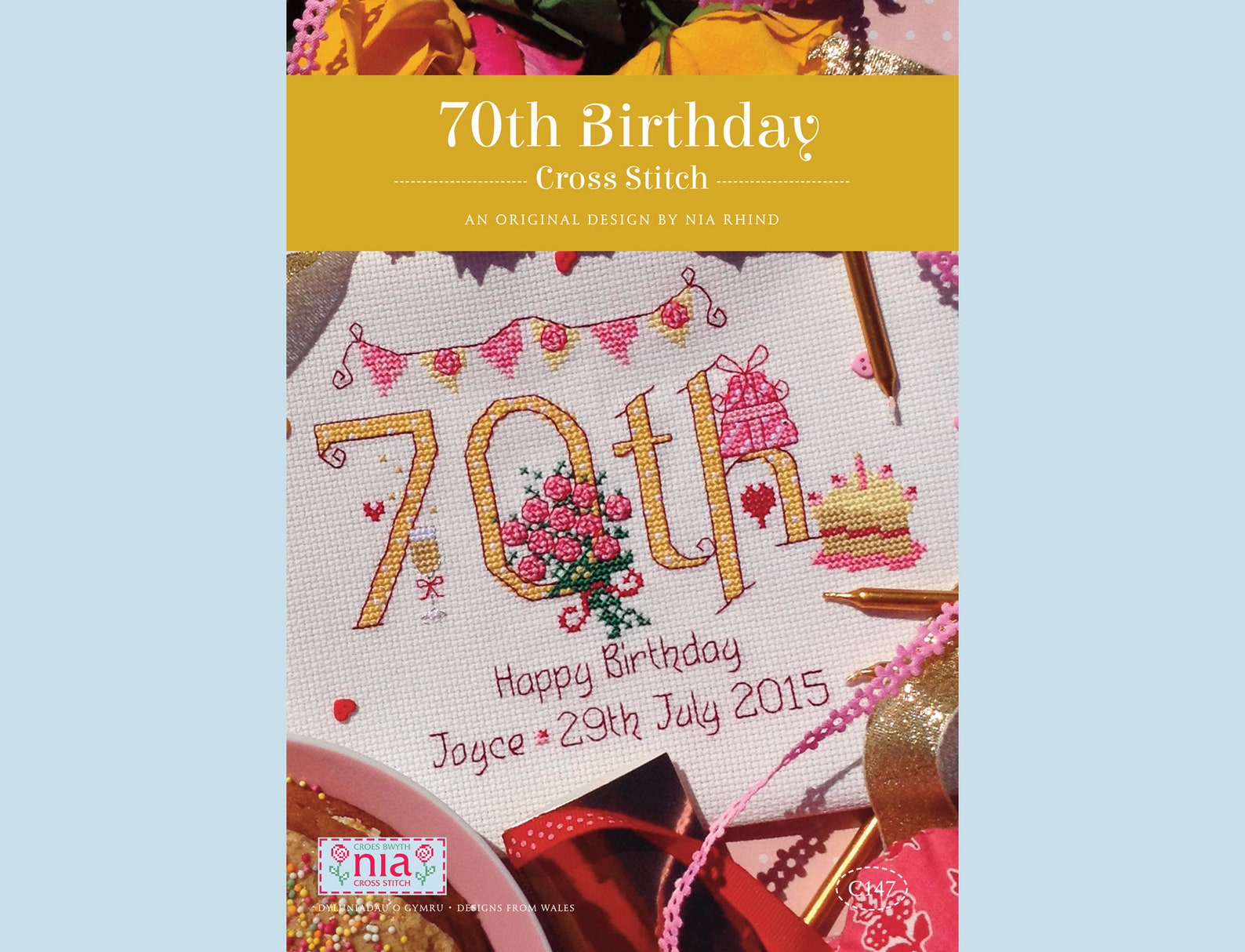 70th Birthday (numbers) Customisable Cross Stitch Printed PATTERN or ...