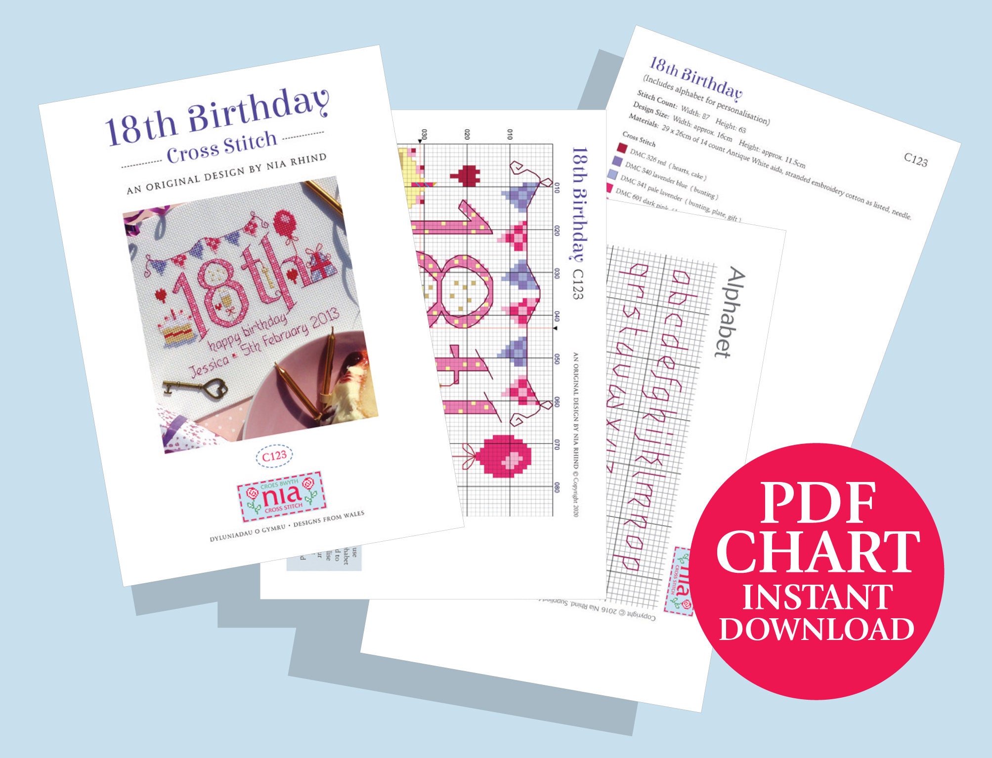 18th Birthday numbers Customisable Cross Stitch Chart - Etsy UK