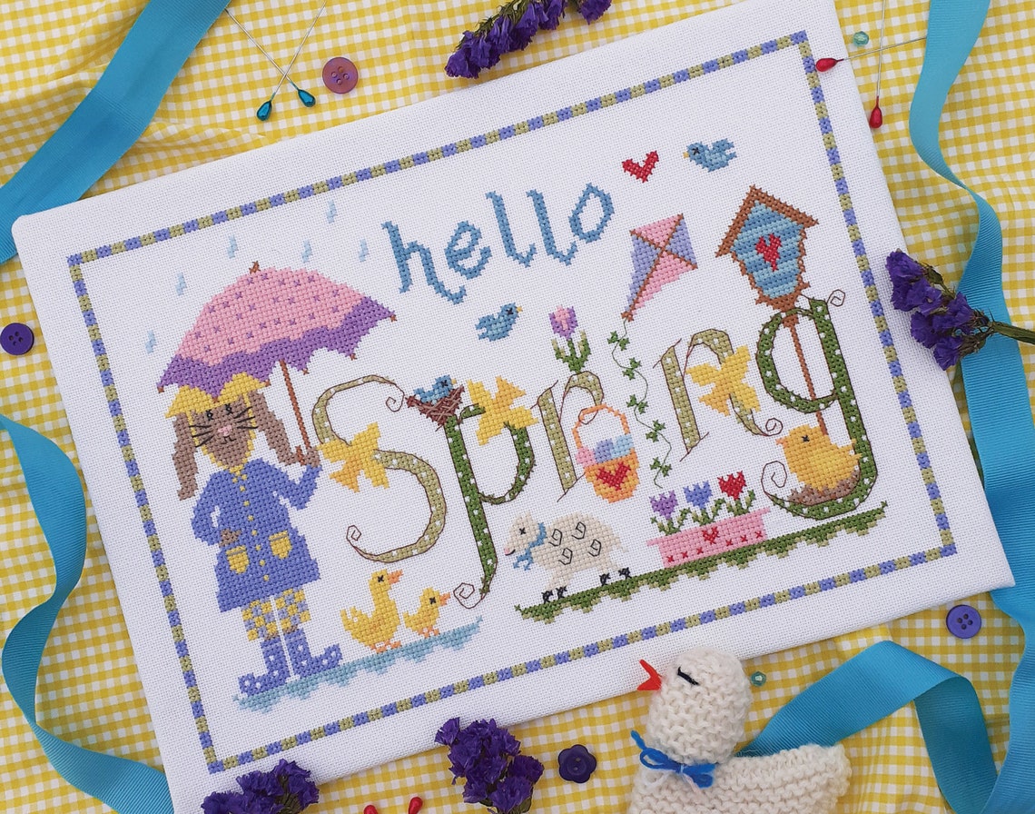 Hello Spring Cross Stitch Printed PATTERN or KIT - Etsy UK