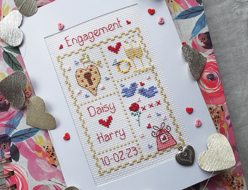 Engagement Card Digital PDF Cross Stitch Pattern - Etsy