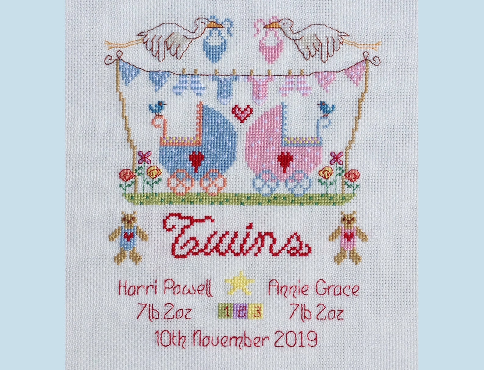 Twins Customisable Printed PATTERN or Cross Stitch KIT - Boy and Girl ...