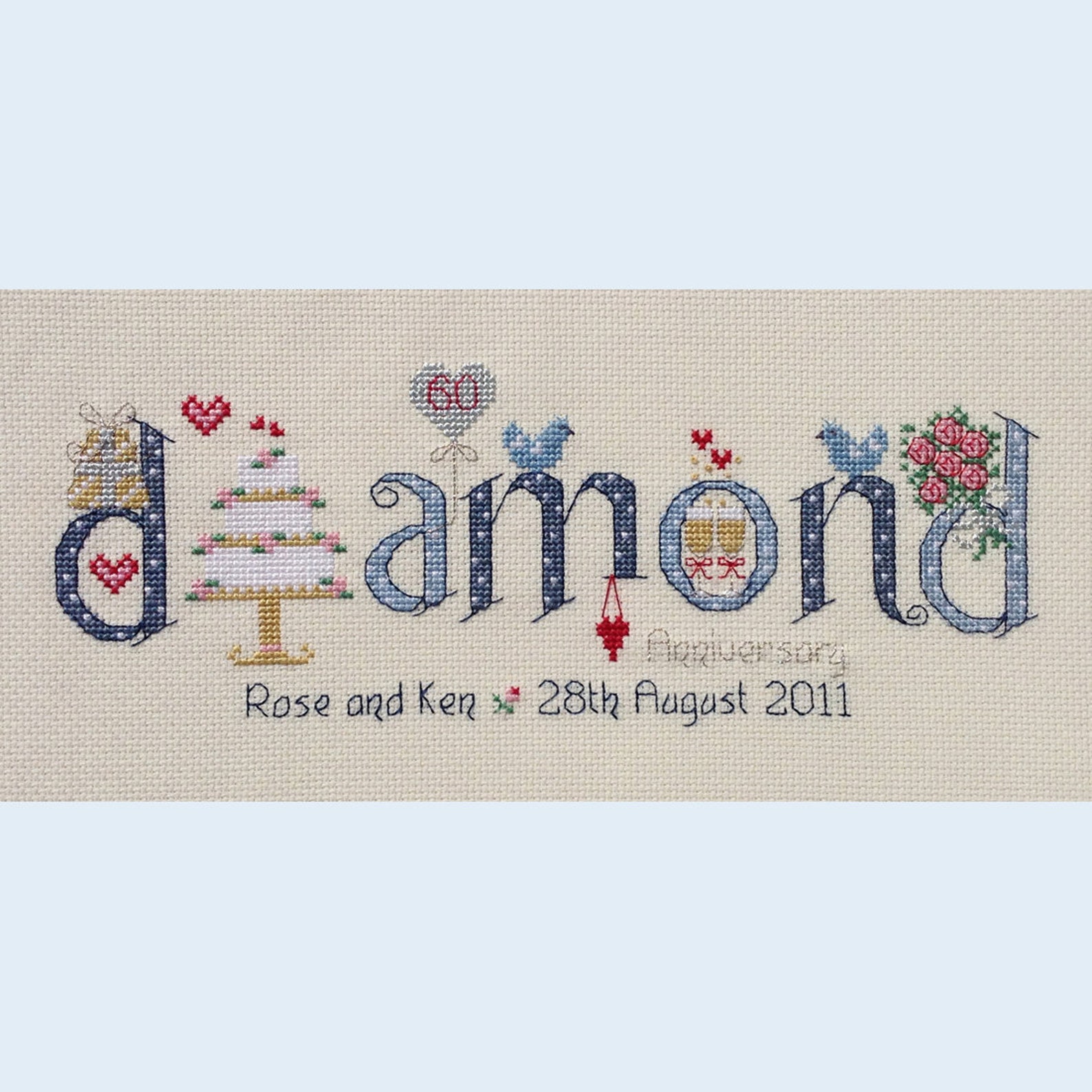 Diamond 60th Wedding Anniversary Customisable Cross Stitch | Etsy