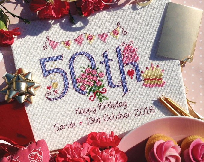 50th Birthday numbers Customisable Cross Stitch Chart Digital Format ...
