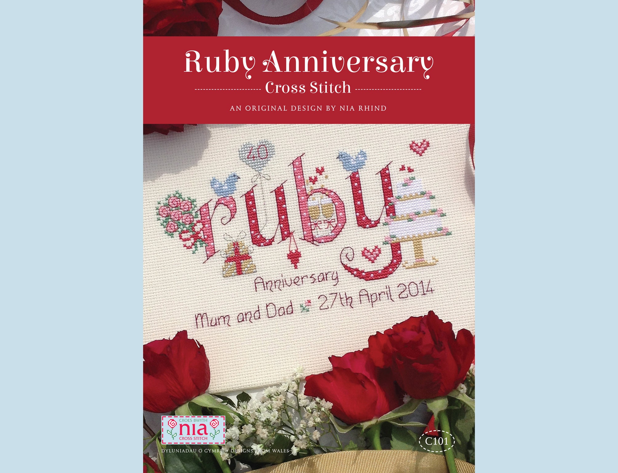 Ruby 40th Wedding Anniversary Customisable Cross Stitch - Etsy